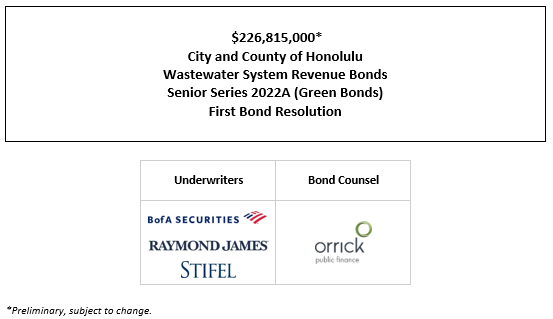 $226,815,000* City and County of Honolulu Wastewater System Revenue ...