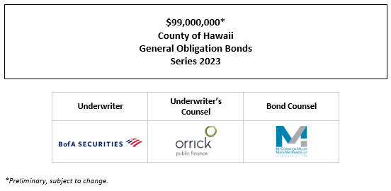 $99,000,000* County of Hawaii General Obligation Bonds Series 2023 POS ...